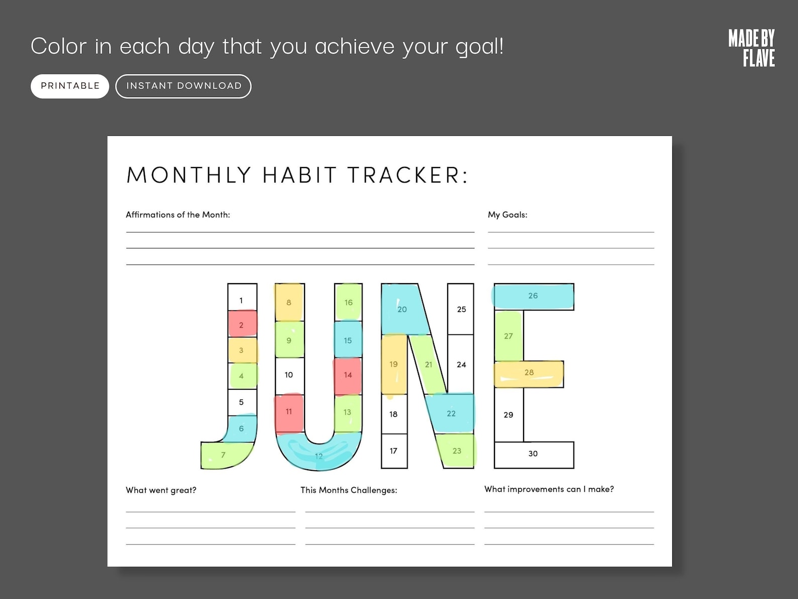 June Habit Tracker Coloring Sheet Printable | Month Fitness Tracker ...