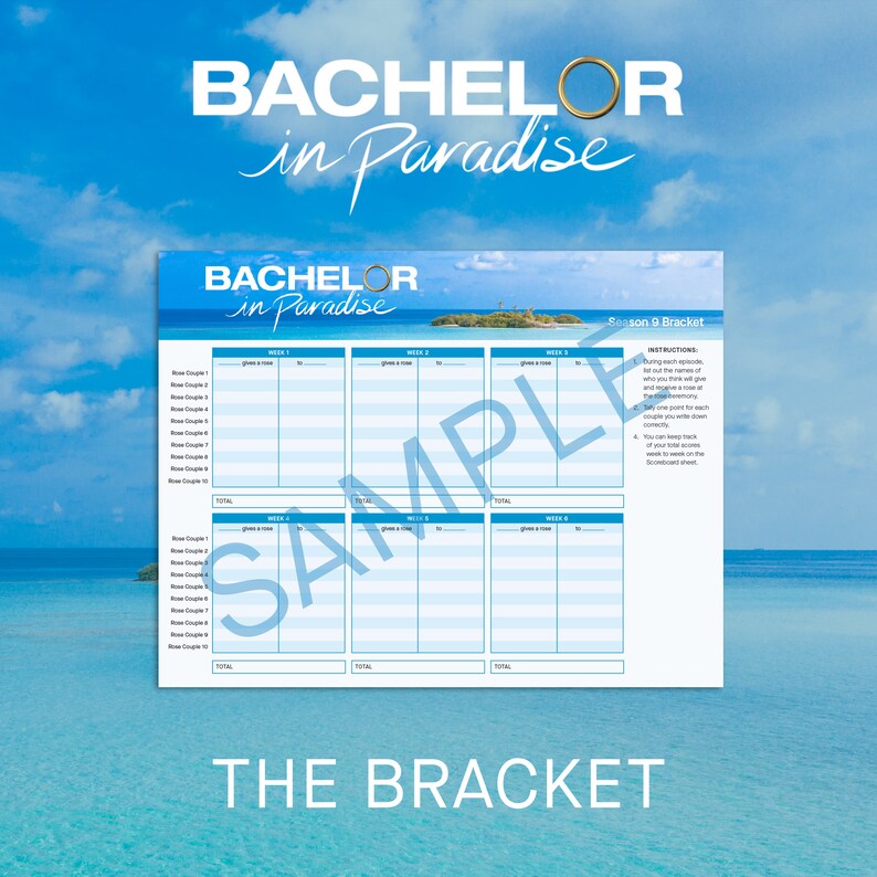 Bachelor in Paradise Bracket Watch Party Pack | Printable PDF Download ...