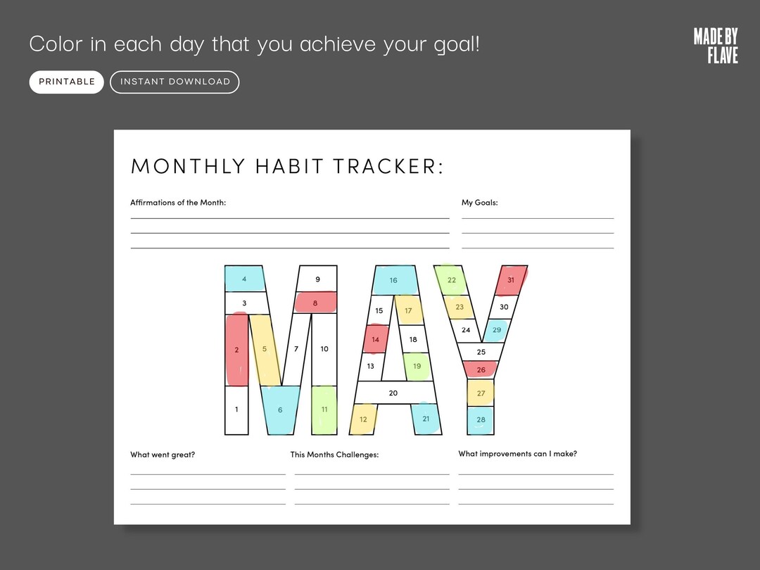 May Habit Tracker Coloring Sheet Printable | Month Fitness Tracker ...