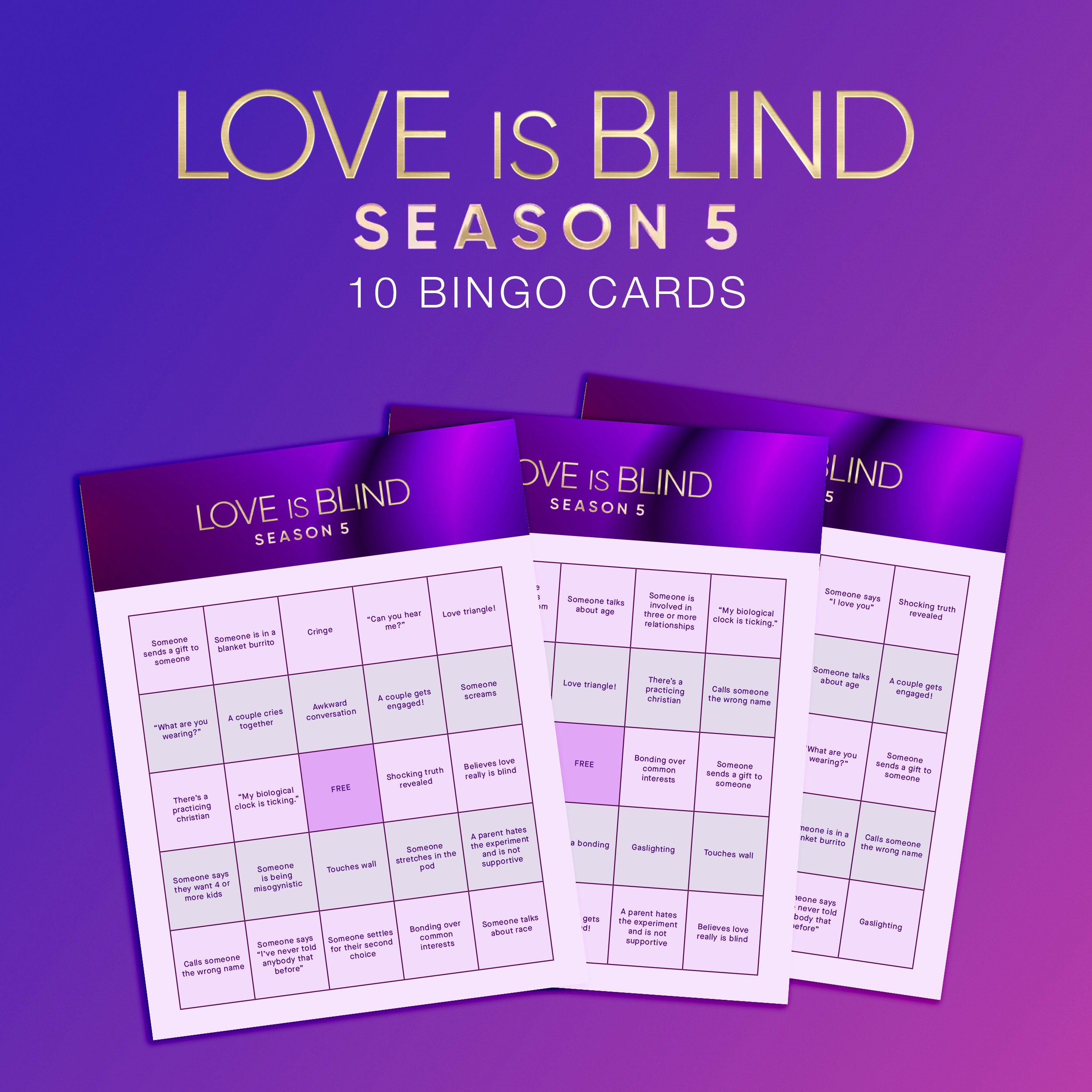 Love is Blind Bingo Game | TV Show Printable Bingo Cards, Instant ...