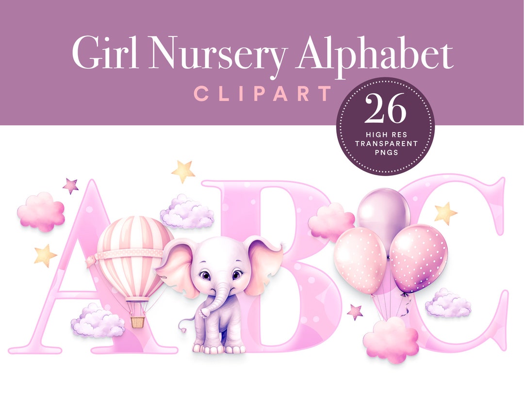 Girl Nursery Alphabet PNG Clipart Bundle | Monogram Letters Pngs | Girl ...