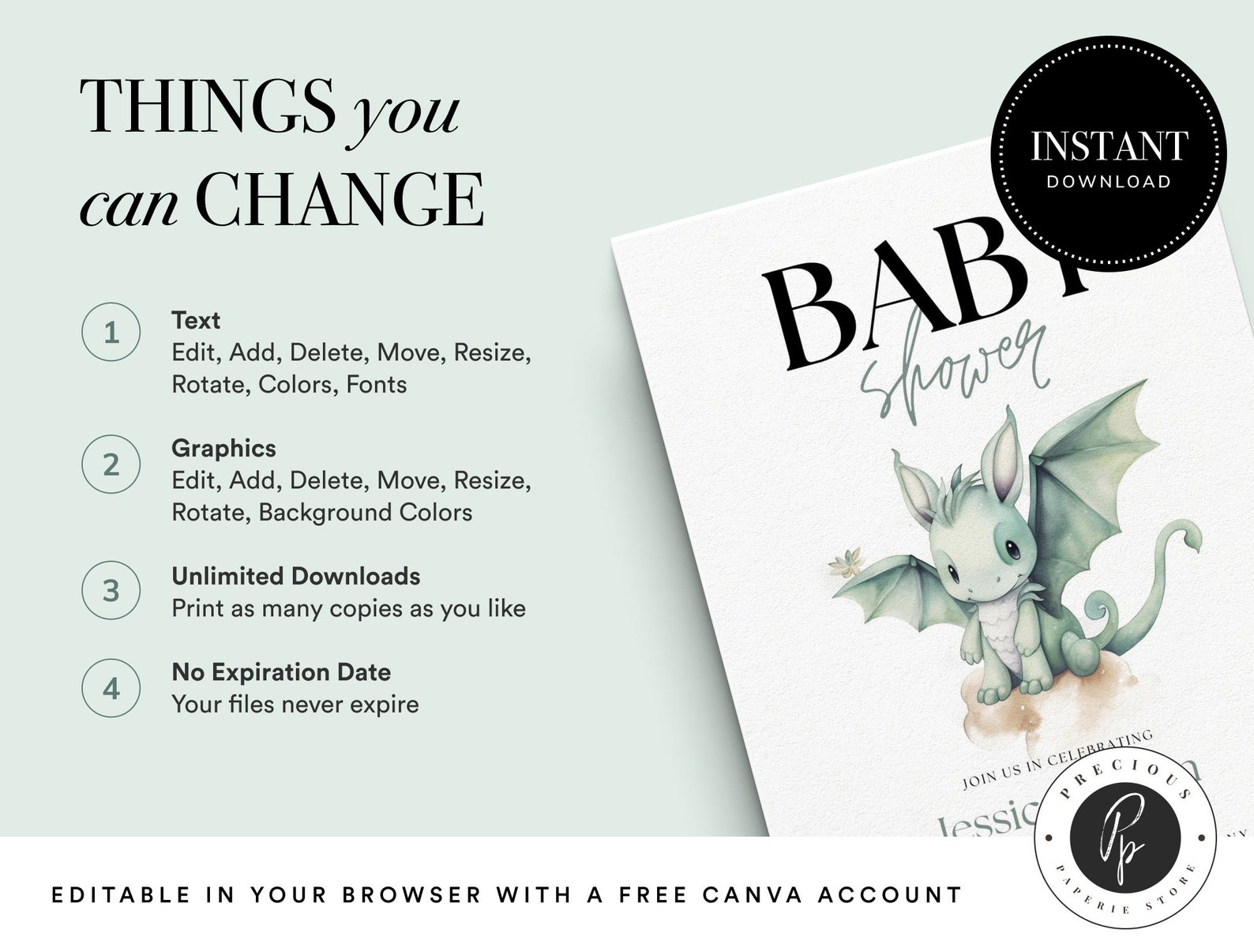 Dragon Baby Shower Bundle, Editable Dragon Baby Shower Pack, Dragon ...