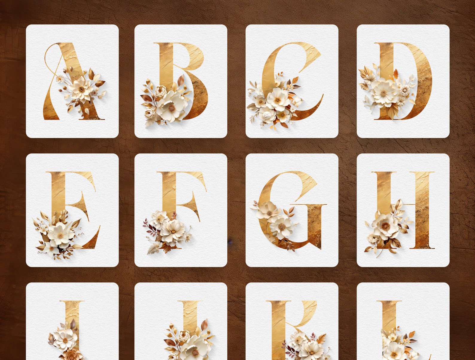 Boho Floral Alphabet PNG Clipart Bundle | Monogram Letters Pngs ...