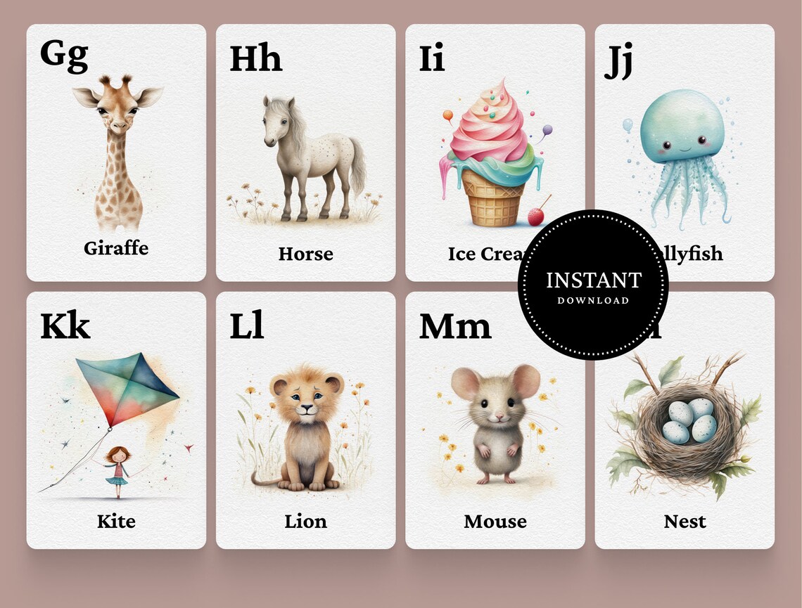 Printable Alphabet Cards, Educational Digital Cards, ABC Cards ...