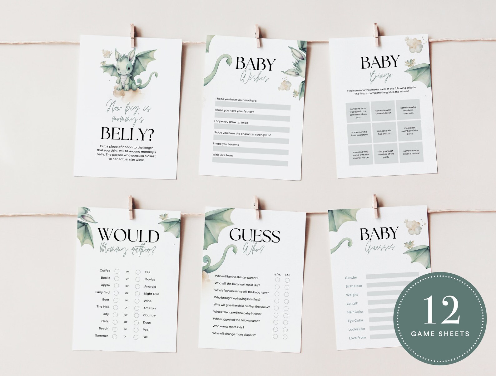 Dragon Baby Shower Bundle, Editable Dragon Baby Shower Pack, Dragon ...