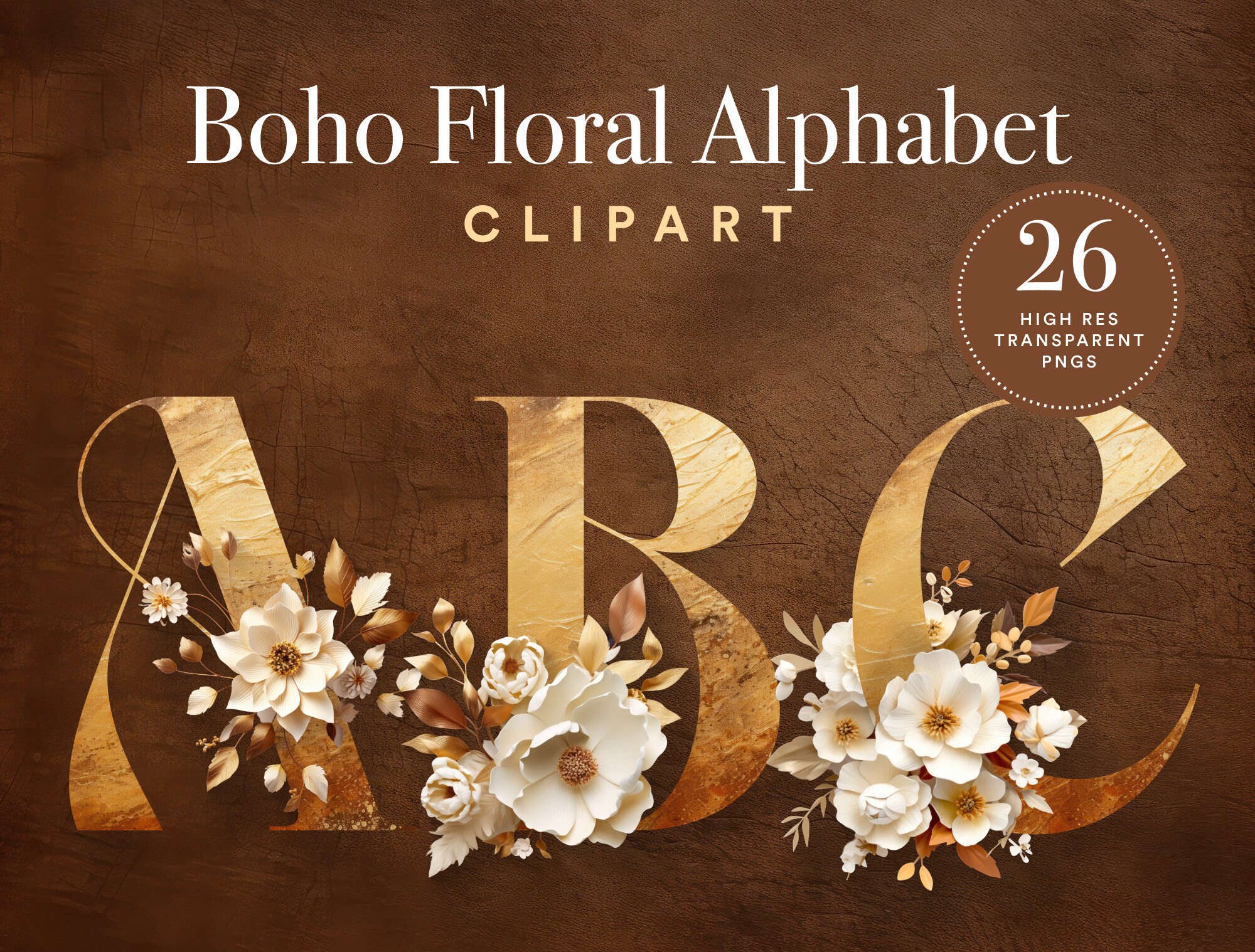Boho Floral Alphabet PNG Clipart Bundle Monogram Letters Pngs Floral ...