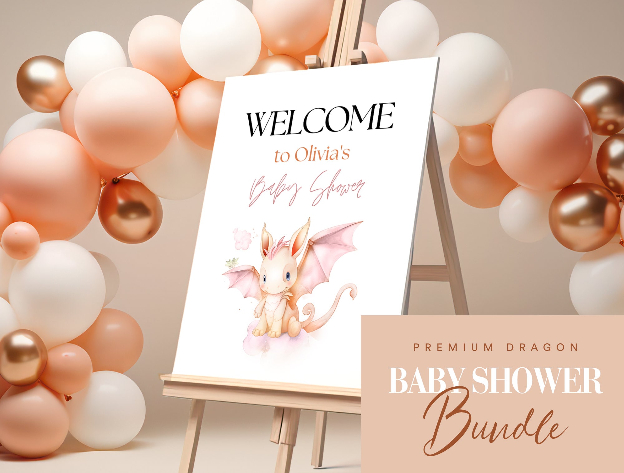 Girl Dragon Baby Shower Bundle, Editable Dragon Baby Shower Pack ...