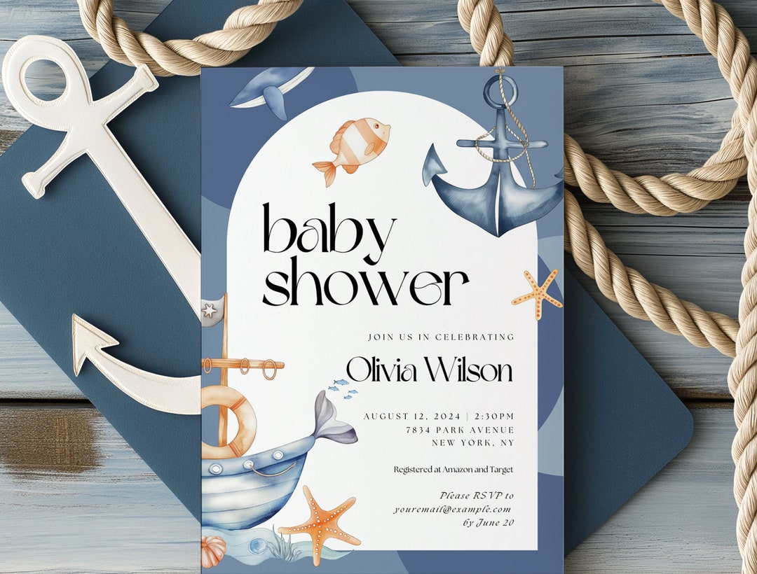Nautical Baby Shower Bundle, Editable Marine Baby Shower Pack, Nautical ...