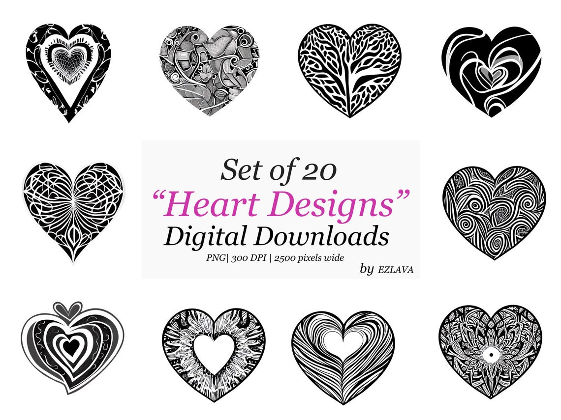 Heart Clipart Set, Hearts PNG, Cute Hearts Png, Sublimation Files ...