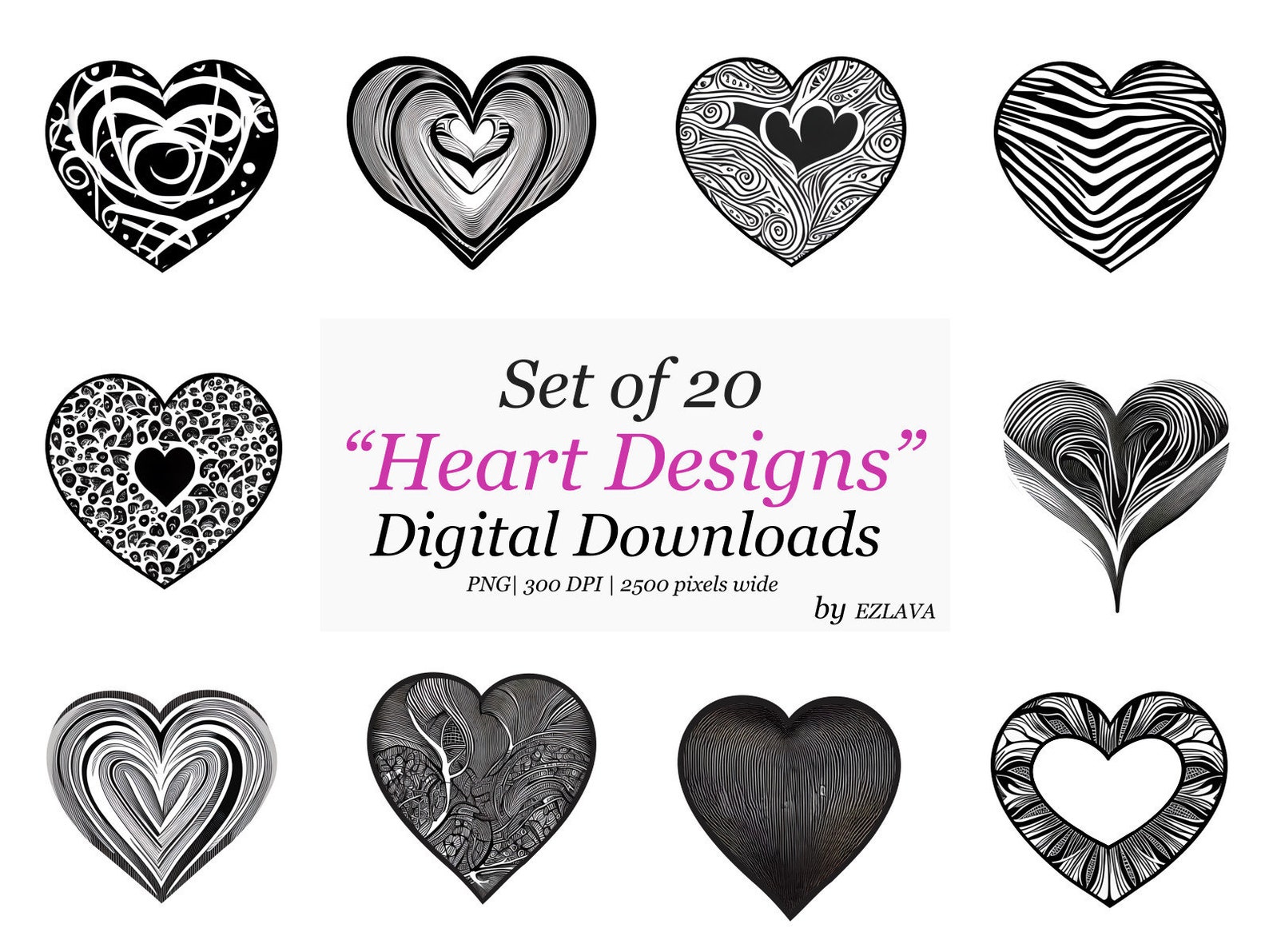 Heart Clipart Set, Hearts PNG, Cute Hearts Png, Sublimation Files ...