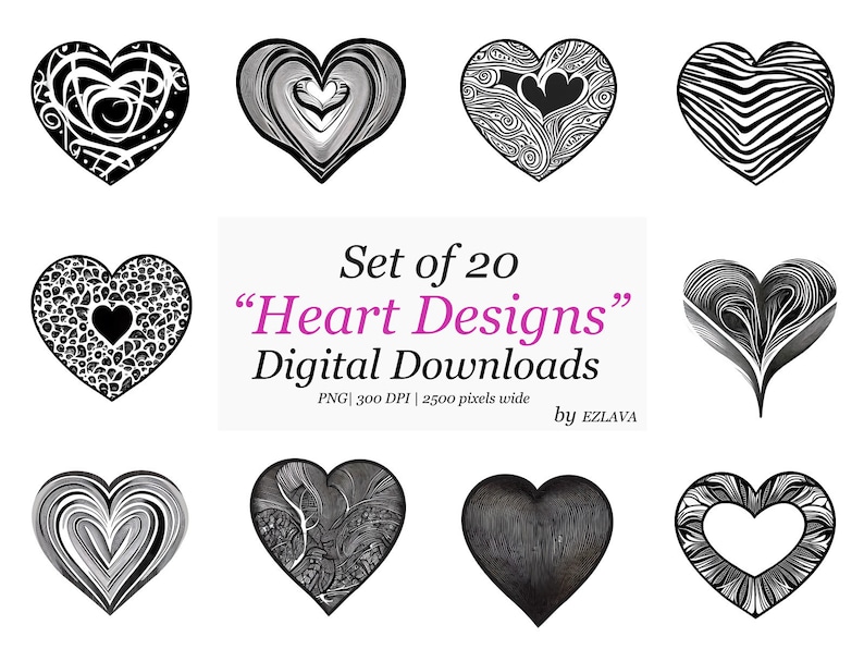 Heart Clipart Set, Hearts PNG, Cute Hearts Png, Sublimation Files ...