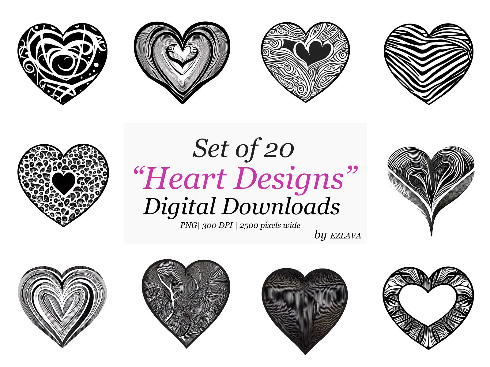 Heart Clipart Set, Hearts PNG, Cute Hearts Png, Sublimation Files ...