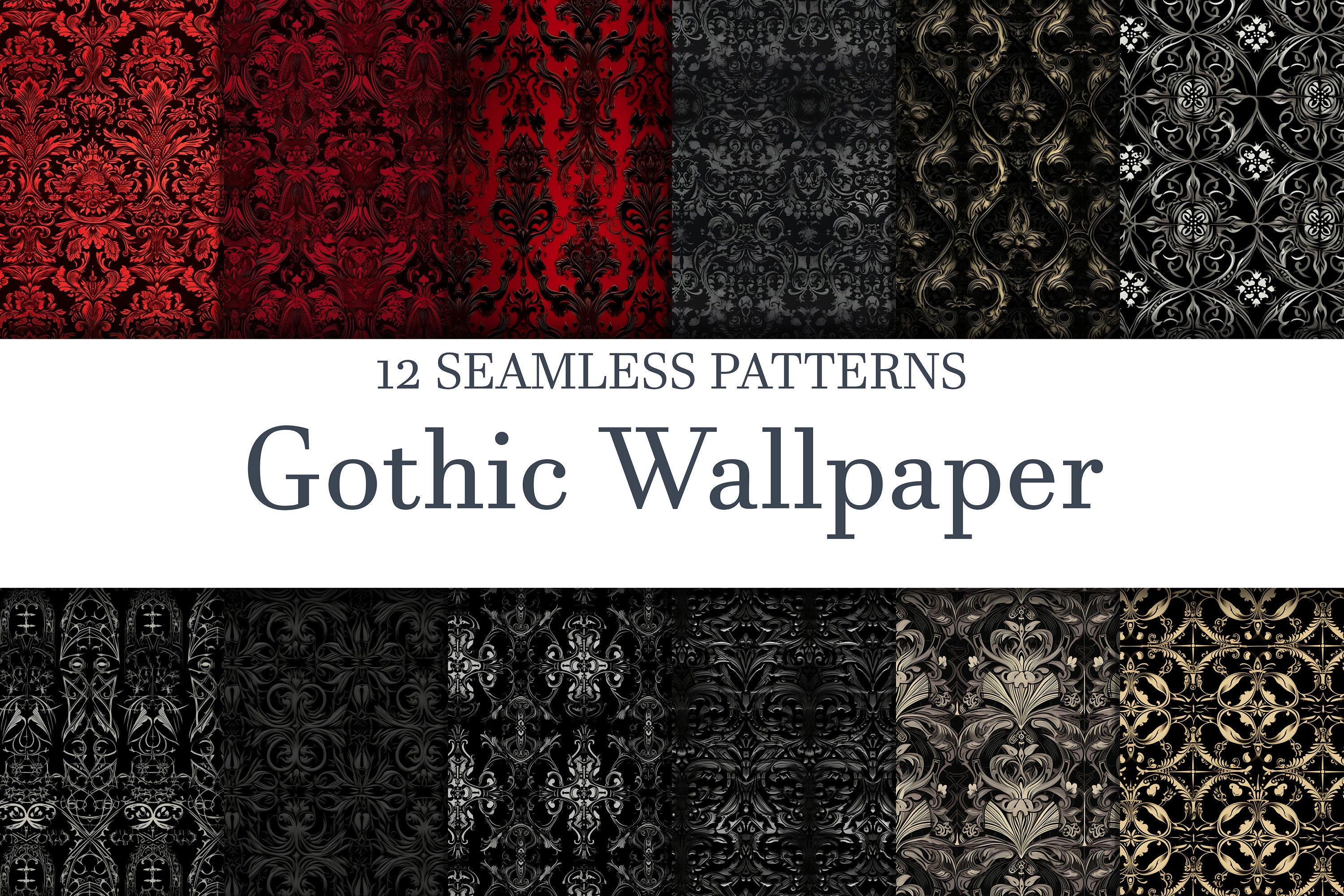 GOTHIC WALLPAPER 12 Seamless Patterns, Dark Pattern, Dark Wallpaper ...
