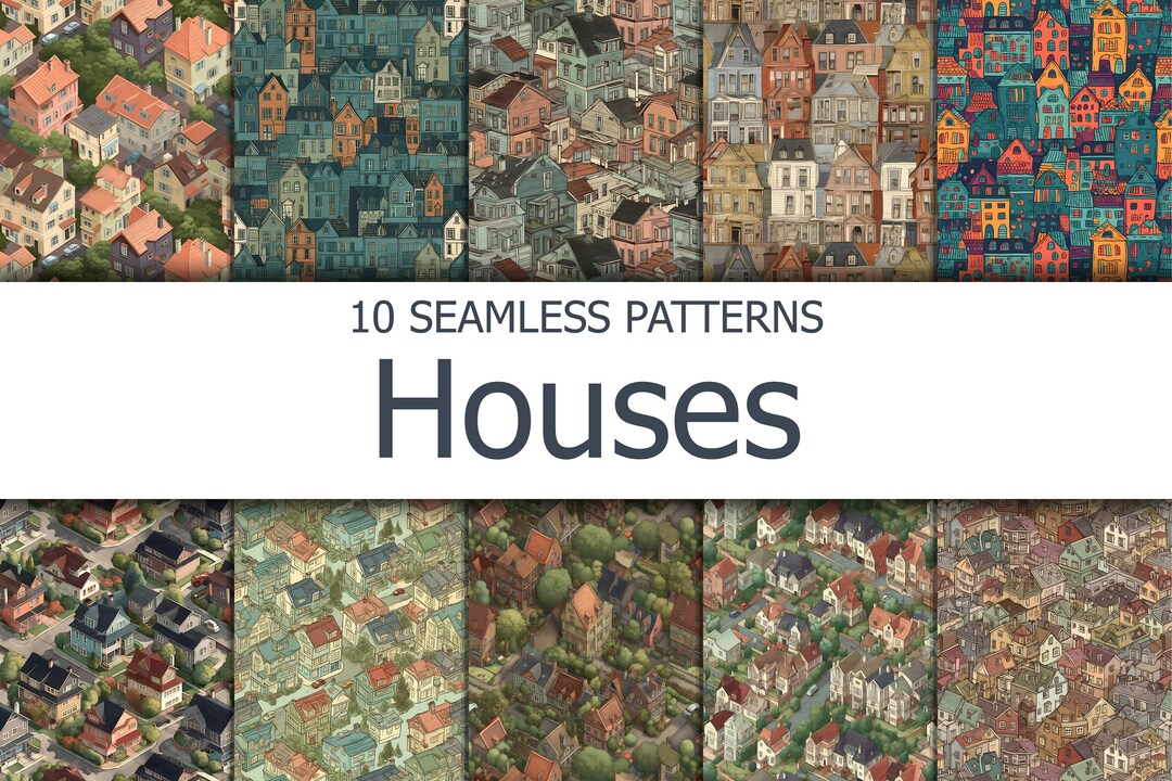 HOUSES 10 Seamless Patterns, Town Pattern, Neighbourhood Wallpaper ...