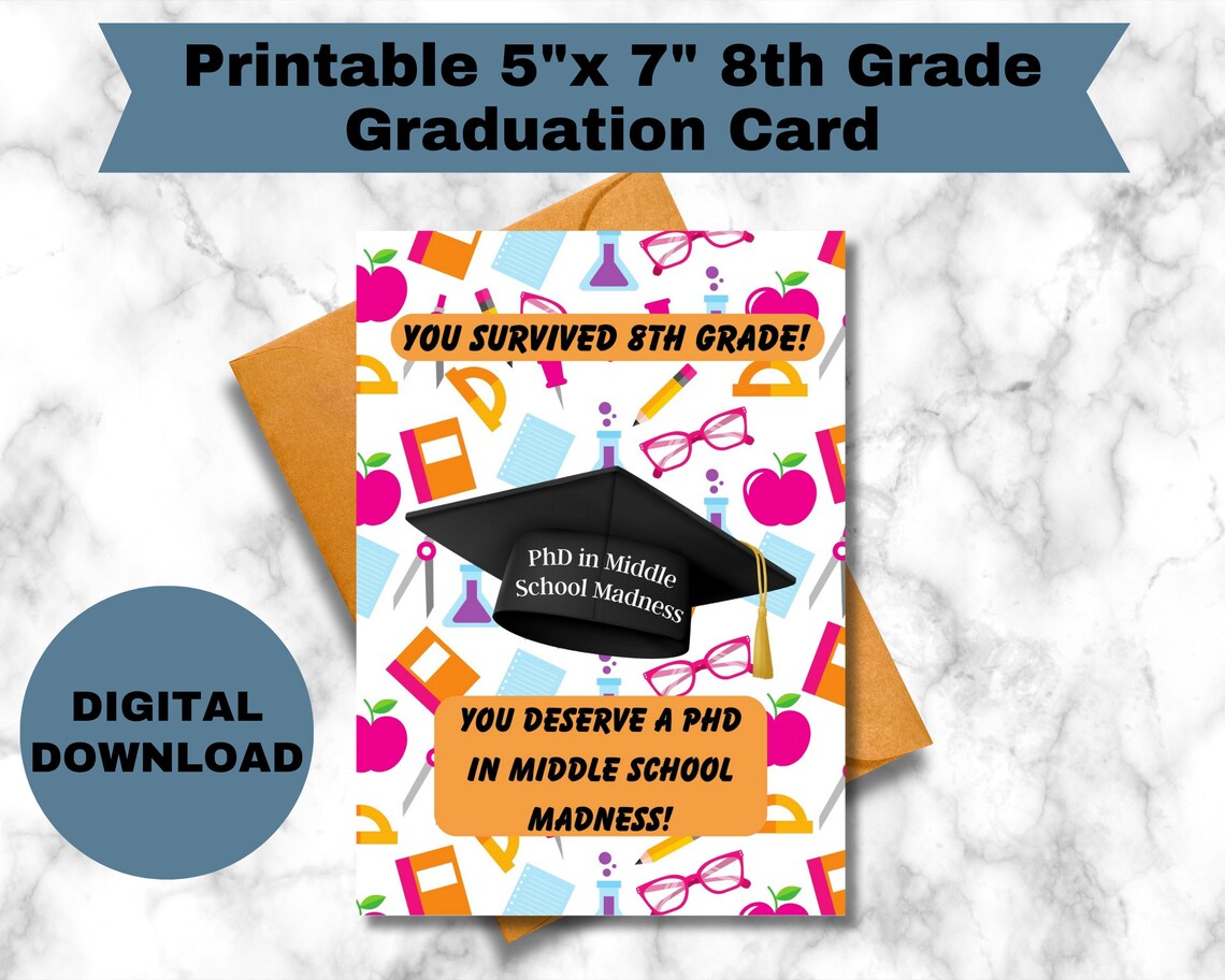 8th Grade Graduation Card, 8th Grade, Junior High Graduation Card, 8th ...