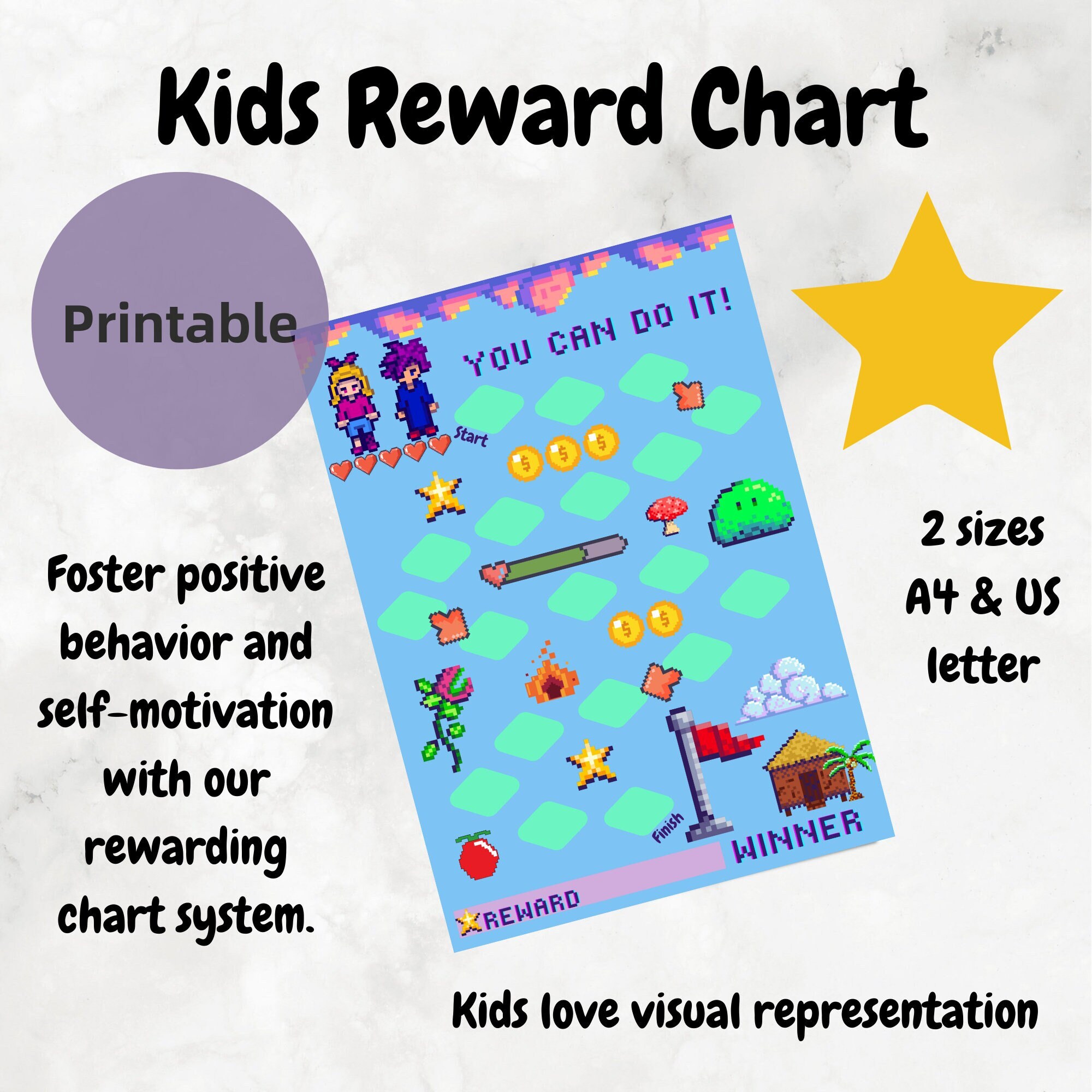 Kids Reward Chart, Behavior Tracker, Printable Chart, Reward System ...