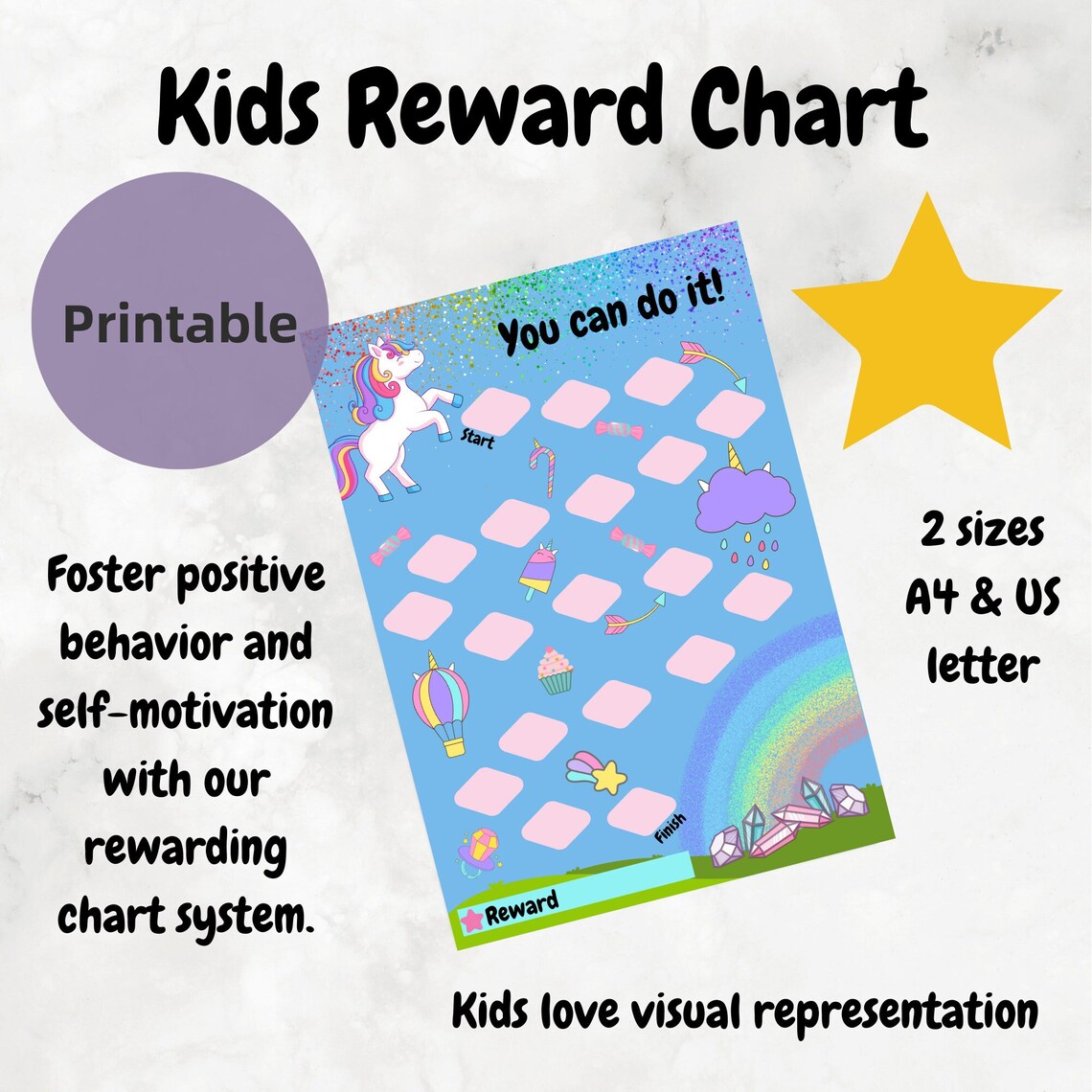 Kids Reward Chart, Behavior Tracker, Printable Chart, Reward System ...