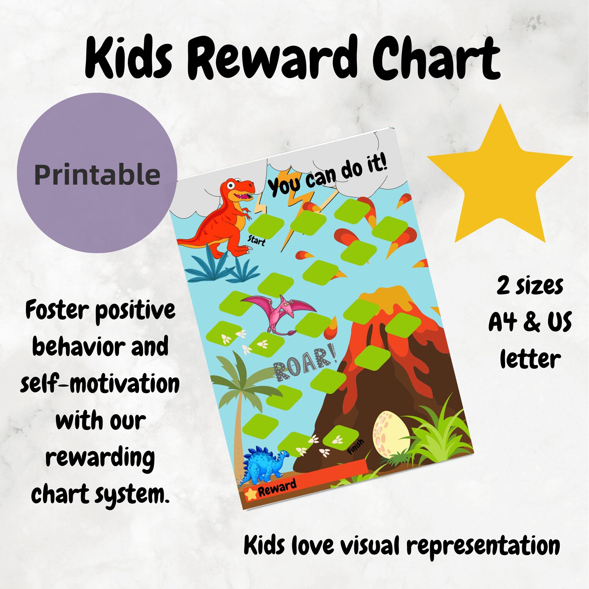 Kids Reward Chart, Dinosaur Chart, Printable Reward, Kids Sticker Chart ...