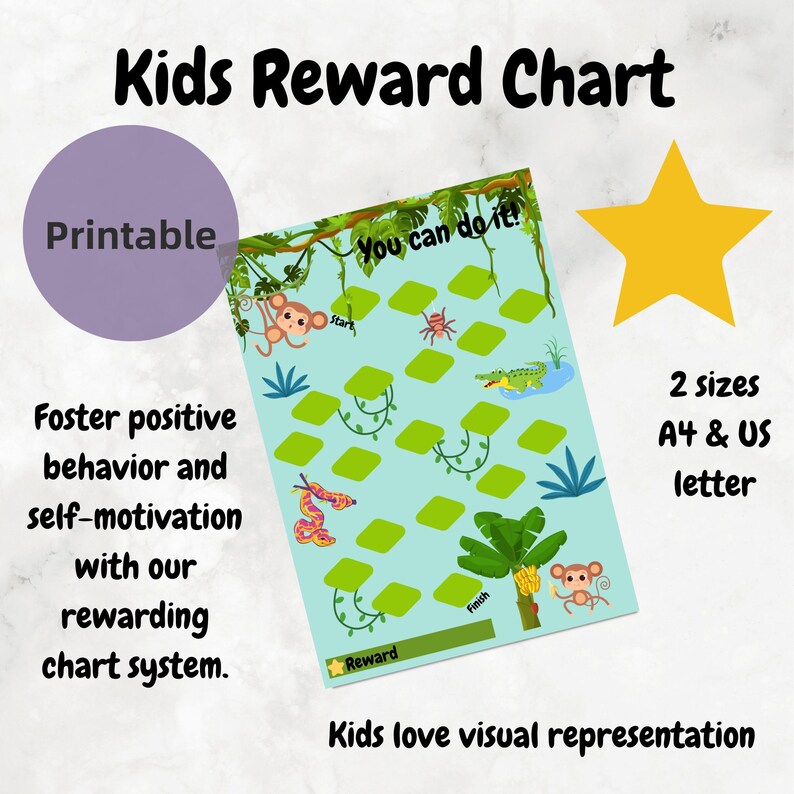 Kids Reward Chart, Behavior Tracker, Printable Chart, Reward System ...