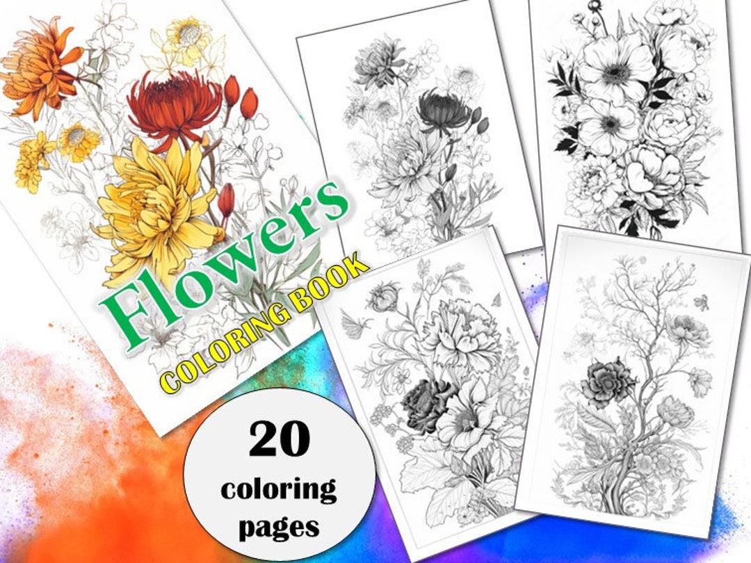 20 Coloring Pages Beautiful Flowers Coloring Book Printable A4 PDF ...