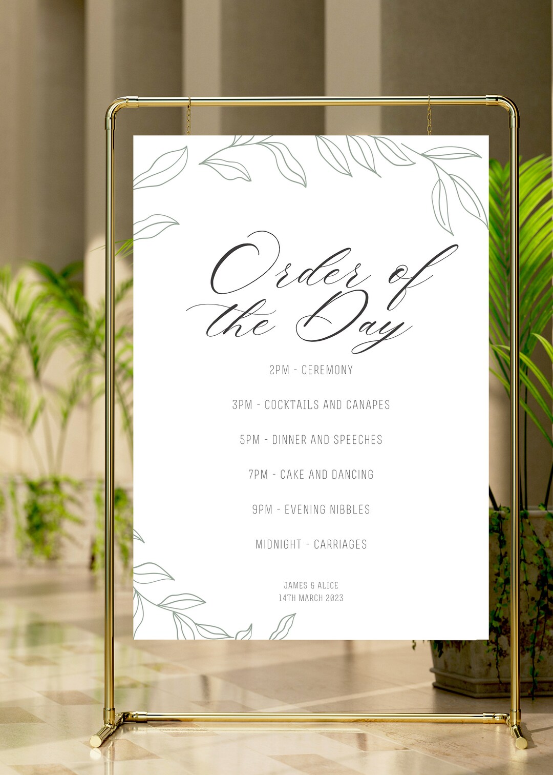 CORA - Wedding Order of the Day Sign Template, Olive, Classic, Editable ...