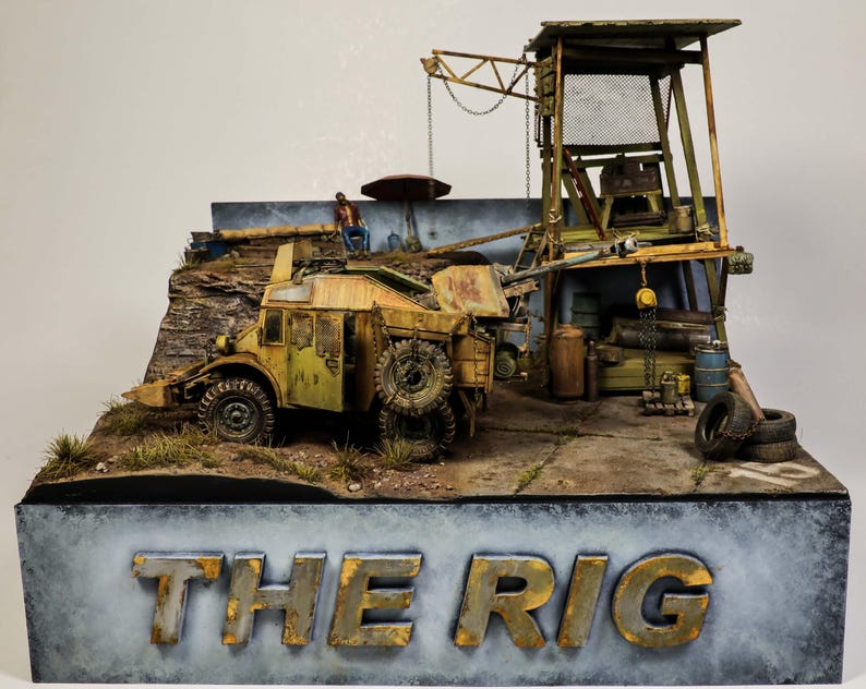 Bekroond diorama "THE RIG" op schaal 1/35: post-apocalyptisch militair ...