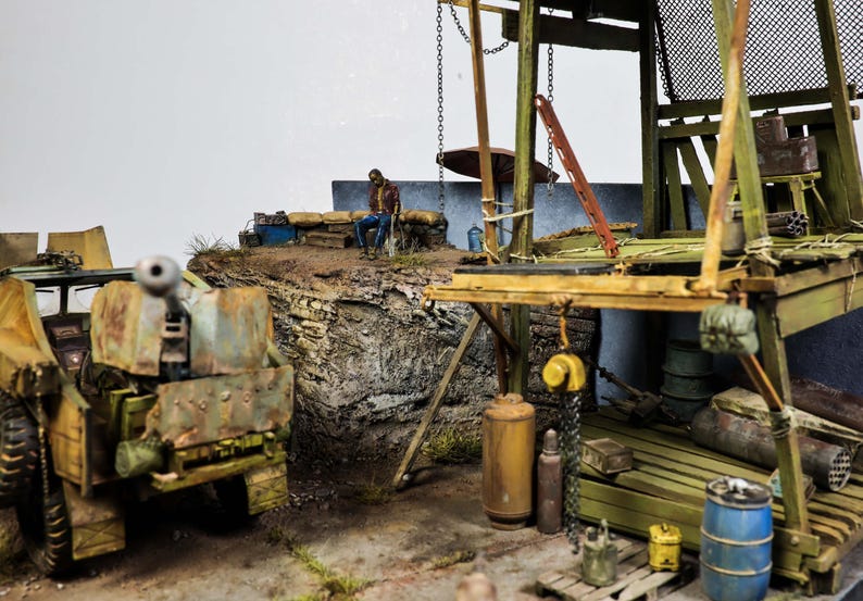 Bekroond diorama "THE RIG" op schaal 1/35: post-apocalyptisch militair ...