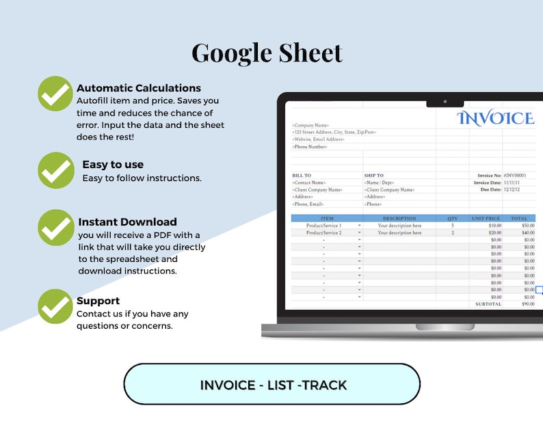Invoice Template Google Sheets / Small Business Bookkeeping - Etsy