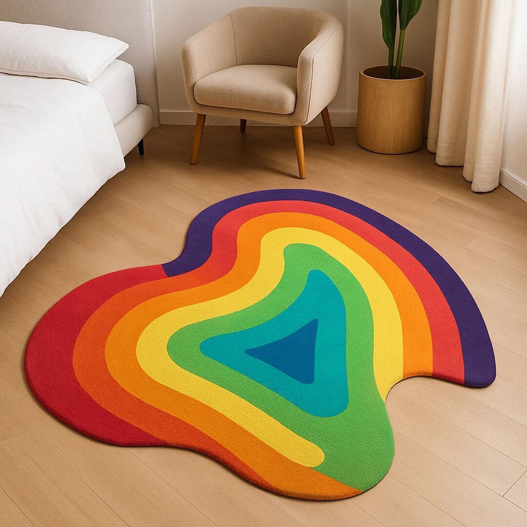 Rainbow Topographic Rug – Abstract Wavy Shape, Colorful Modern Area Rug ...