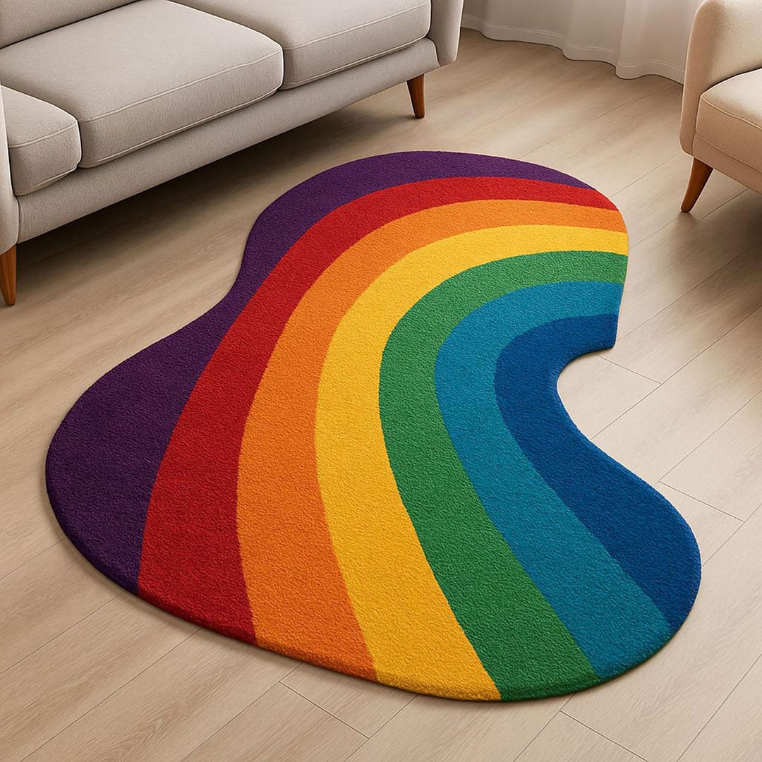 Handmade Rainbow Kidney Bean Rug – Colorful Abstract Area Rug for ...