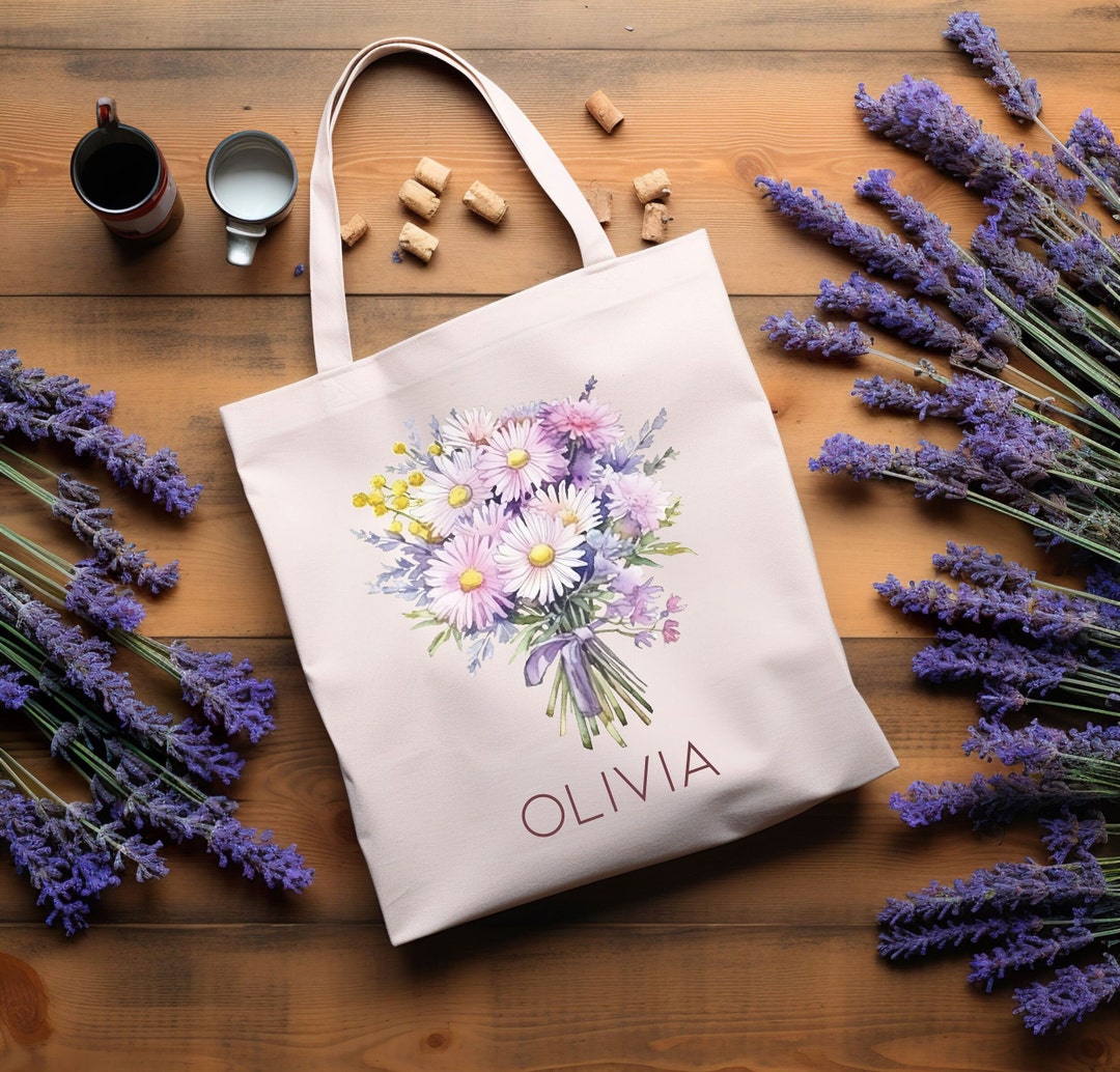 Birth Month Flower Grandma Natural Tote Bag, Birth Month Flower ...