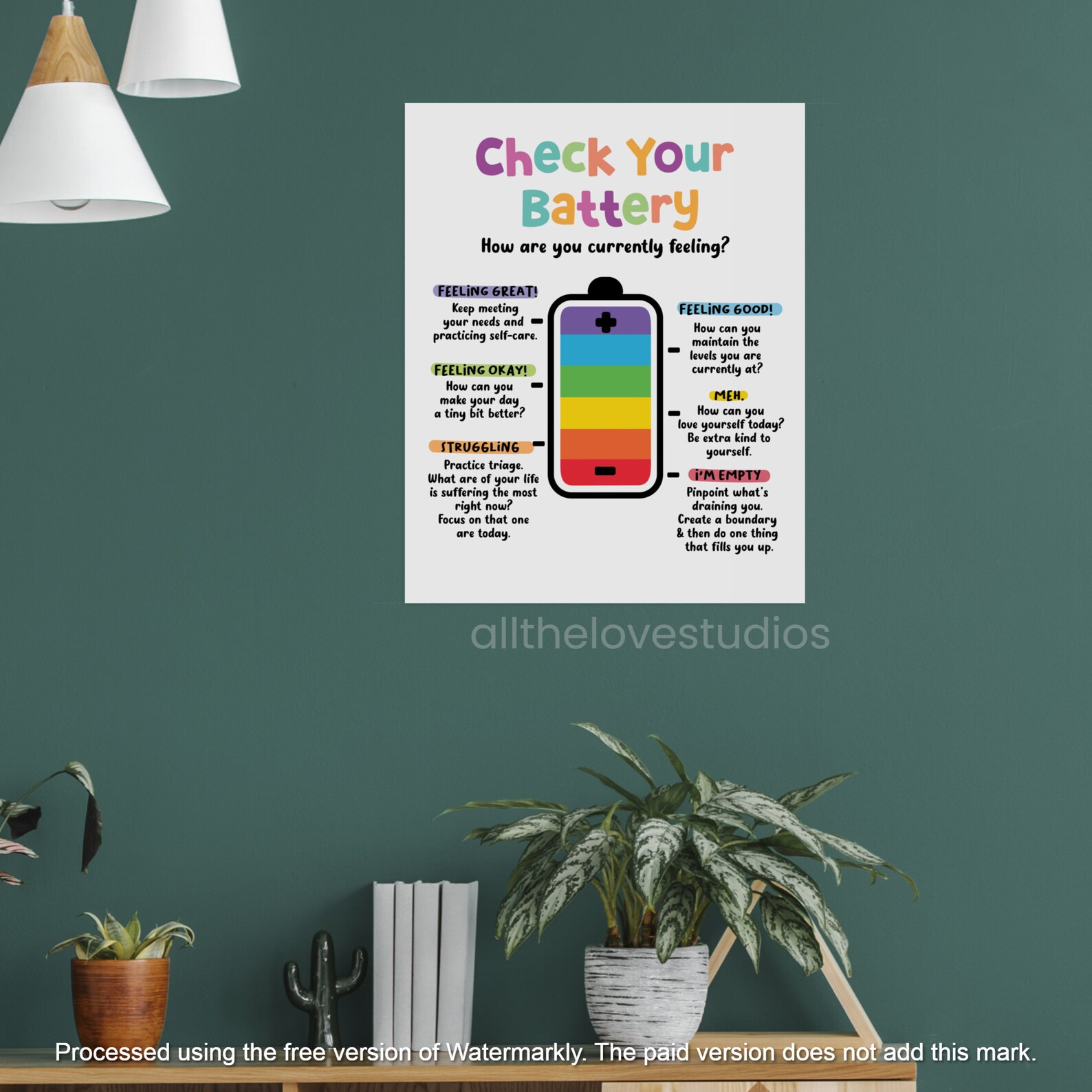 Check Your Battery Poster Feelings Chart Zones of - Etsy