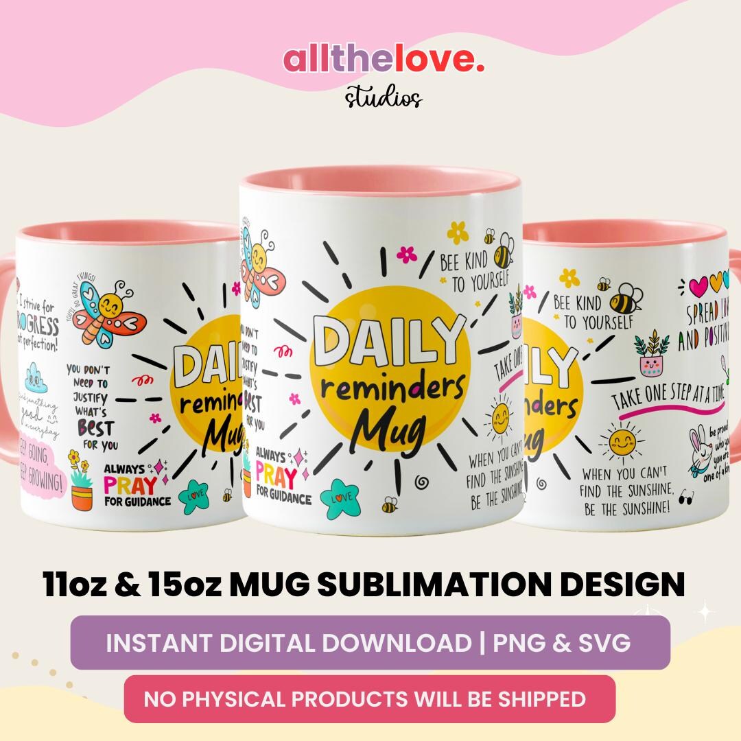 Daily Reminders Mug Wrap: Positive Affirmations Sublimation Design ...