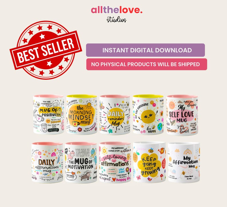 Trendy Affirmation Mug Designs: Inspirational Coffee Cup Pngs (digital ...