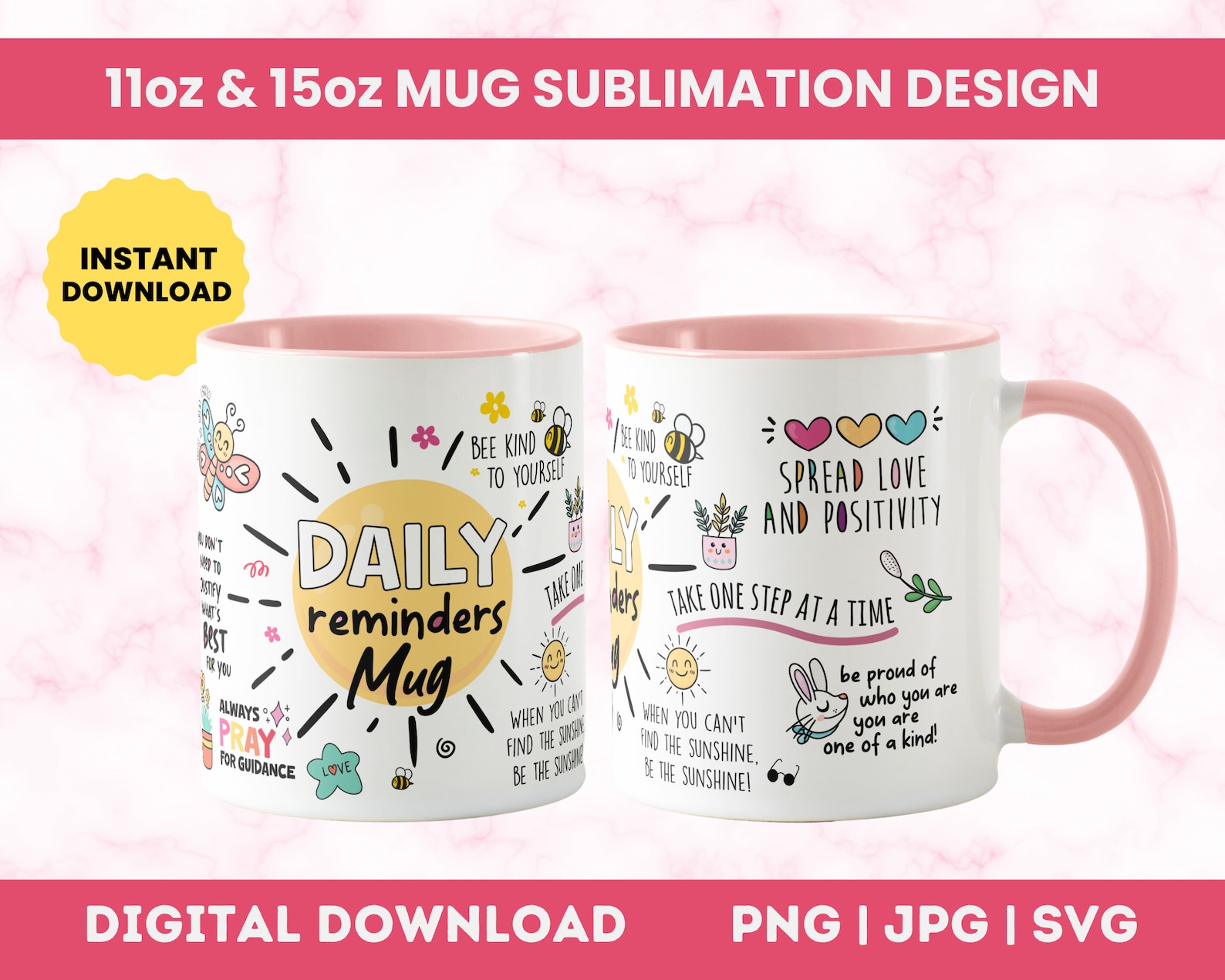 Daily Reminders Mug Sublimation Wrap Design 11oz and 15oz - Etsy