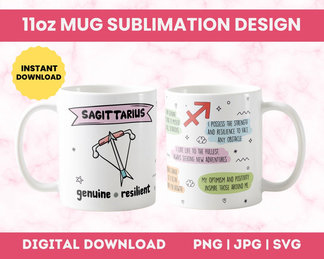 Sagittarius Zodiac Sign Mug Sublimation Design | Affirmation Mug ...