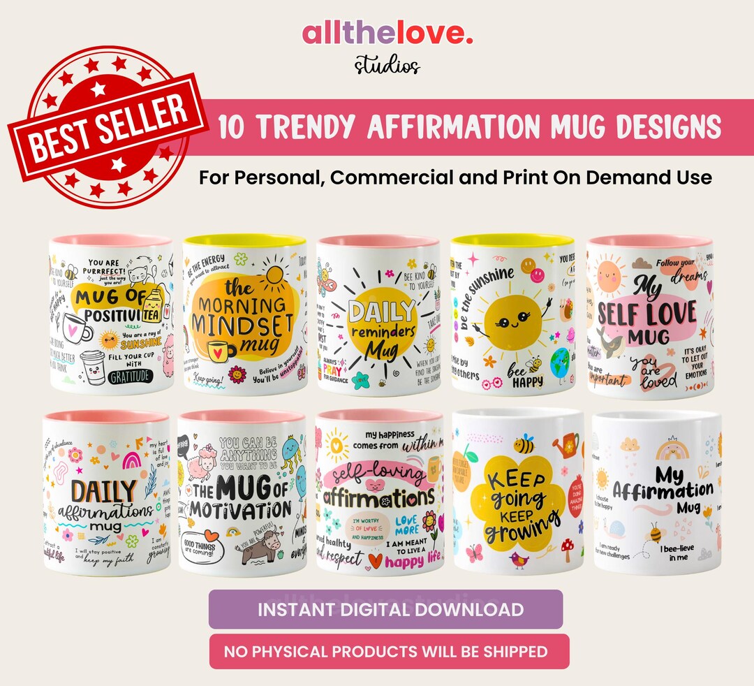 Trendy Affirmation Mug Designs: Inspirational Coffee Cup Pngs (digital ...
