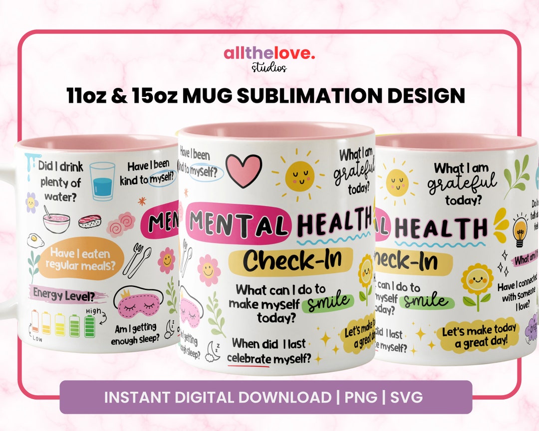 Mental Health Check-in Mug Design, Positive Affirmation Mug ...