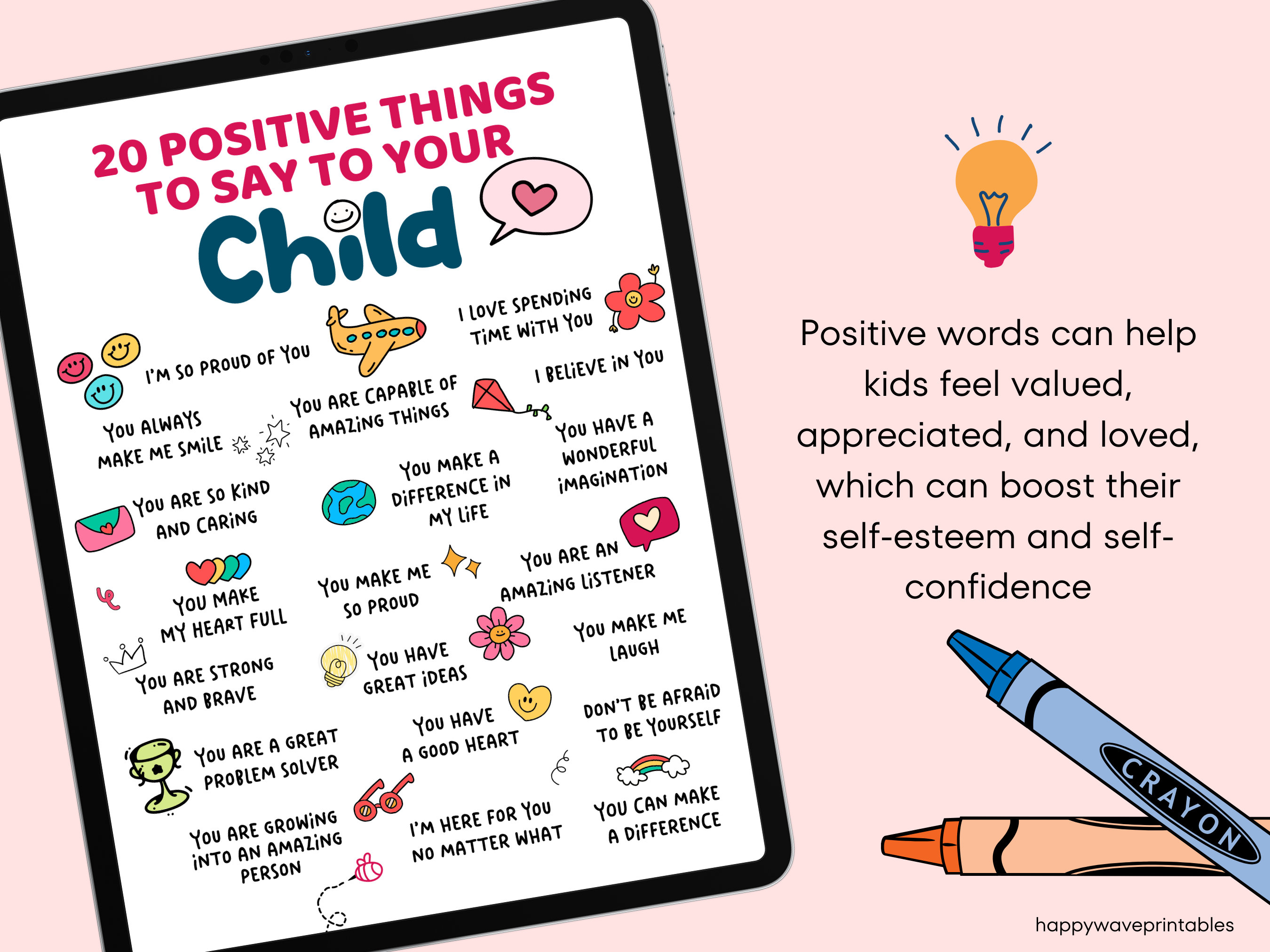 Positive Phrases to Say for Kids, Wall Art Prints, Kids Printable ...
