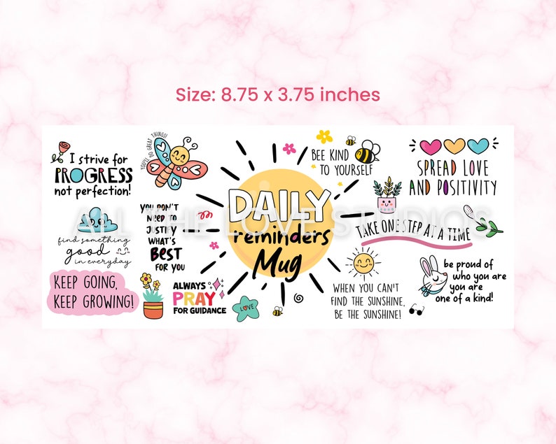 Daily Reminders Mug Wrap: Positive Affirmations Sublimation Design ...