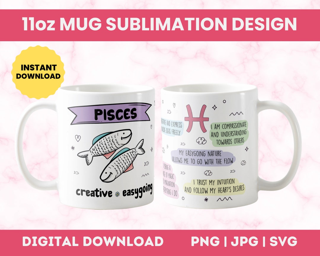 Pisces Zodiac Sign Mug Wrap Sublimation Design (digital Download) - Etsy
