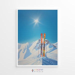 Multi Colour Ski in Snow Art | Women Skiers | Ski Poster | Retro Prints ...
