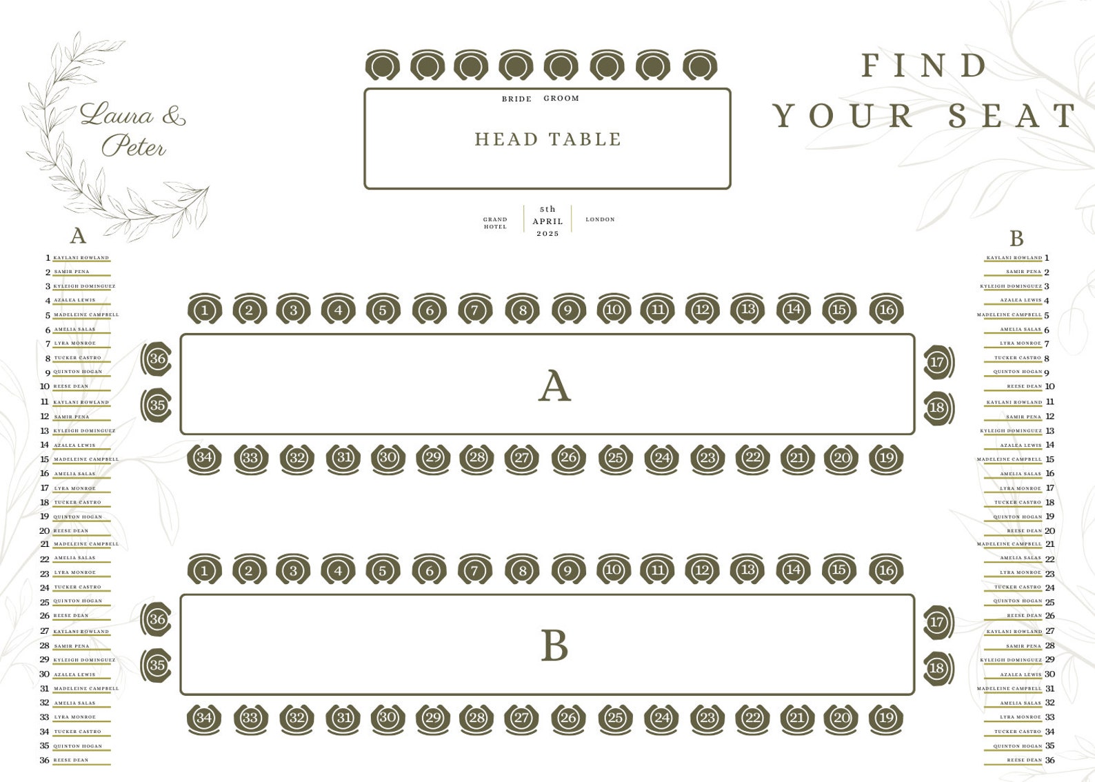 Editable Visual Wedding Seating Chart Template | Head Table Plans ...