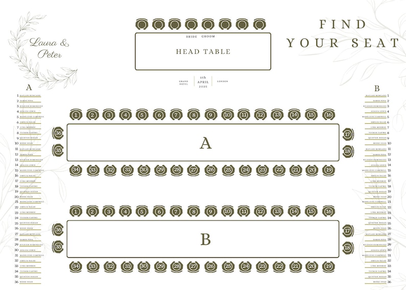 Editable Visual Wedding Seating Chart Template | Head Table Plans ...