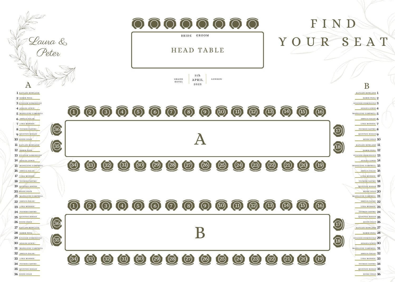 Editable Visual Wedding Seating Chart Template | Head Table Plans ...