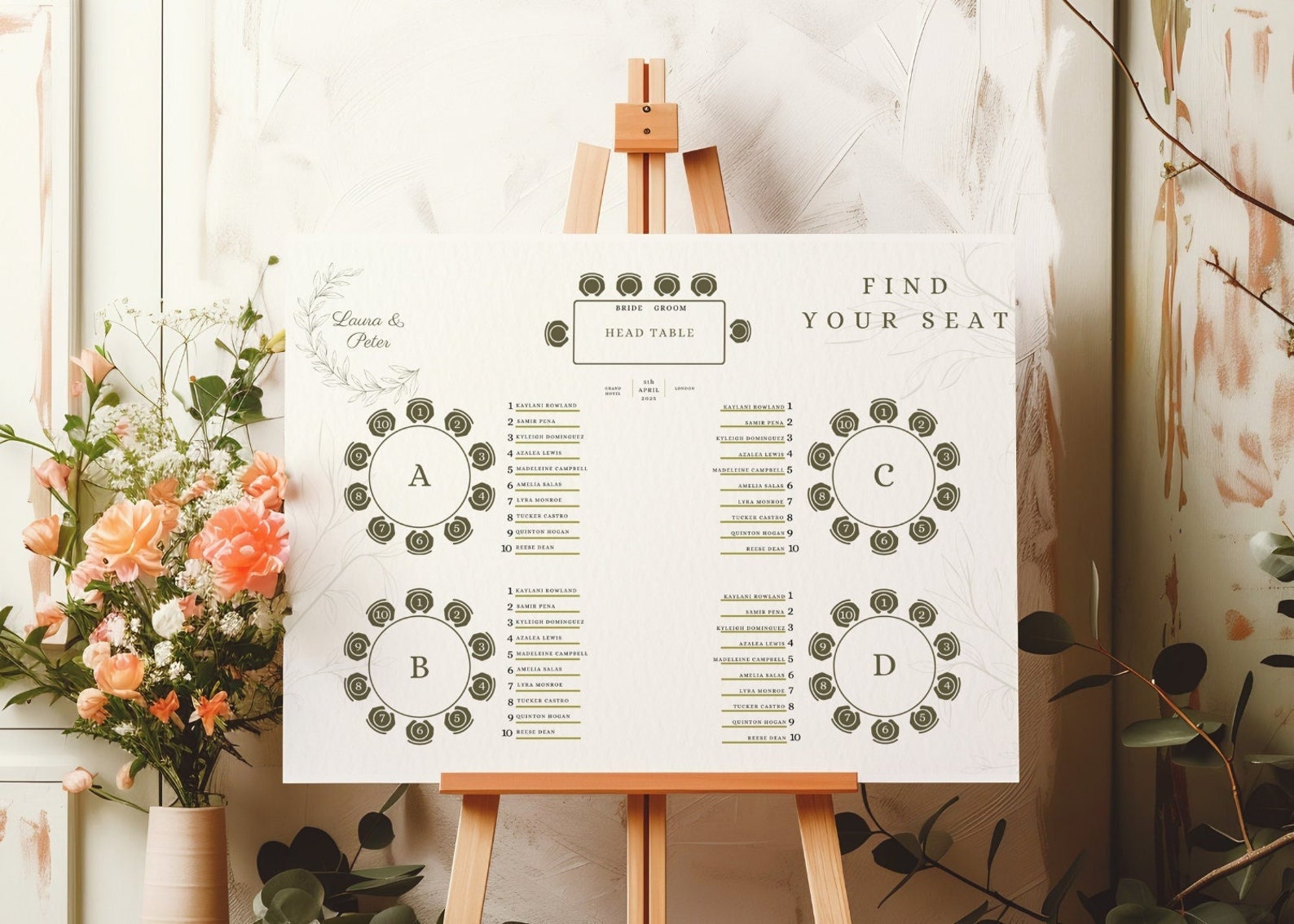 Editable Visual Wedding Seating Chart Template Head Table Plans Seat ...