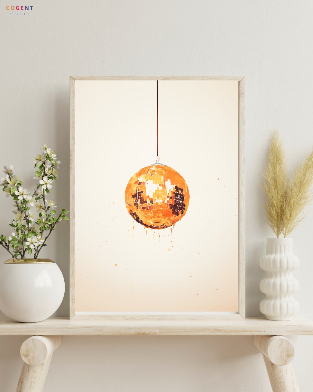 Disco Ball Print, Disco Orange Ball Printable Art, Trendy Wall Art ...
