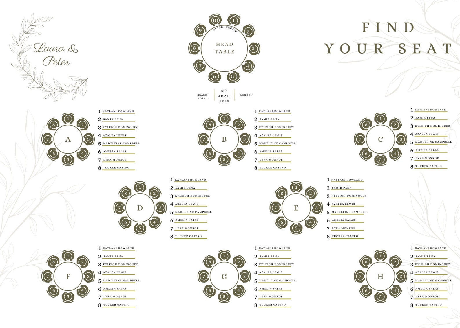 Editable Visual Wedding Seating Chart Template | Head Table Plans ...