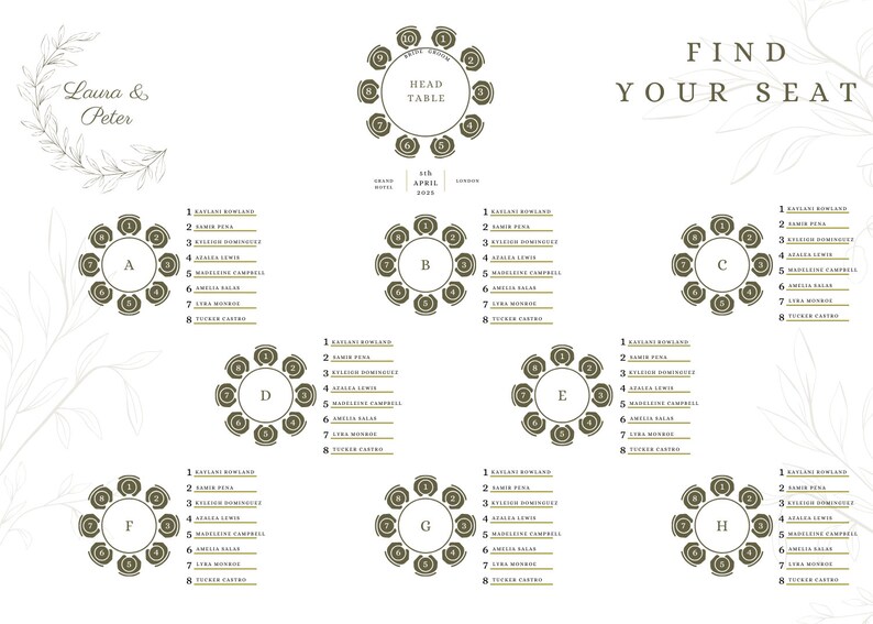 Editable Visual Wedding Seating Chart Template | Head Table Plans ...