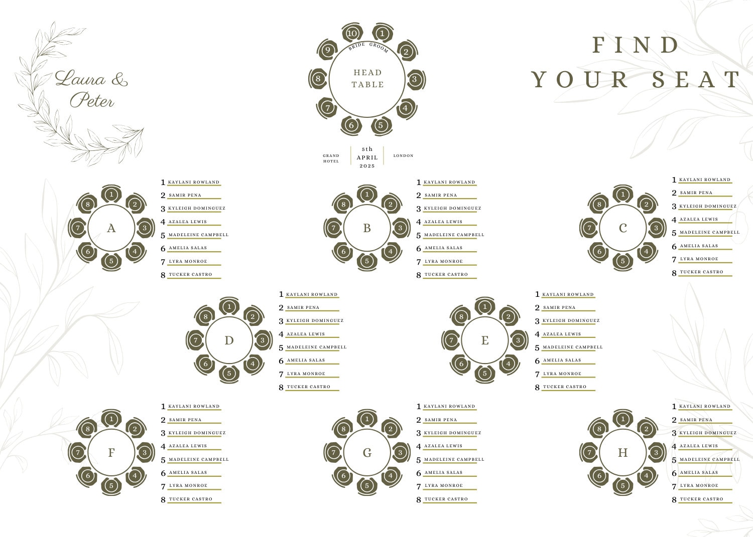 Editable Visual Wedding Seating Chart Template | Head Table Plans ...